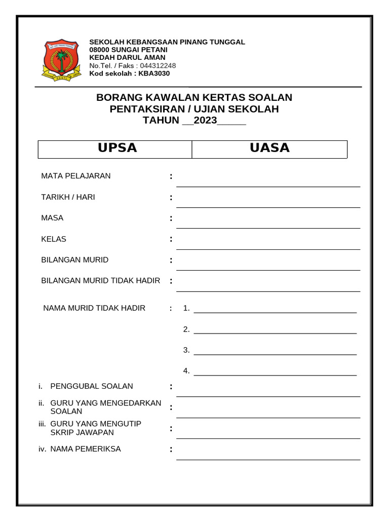 Borang Kawalan Upsa | PDF