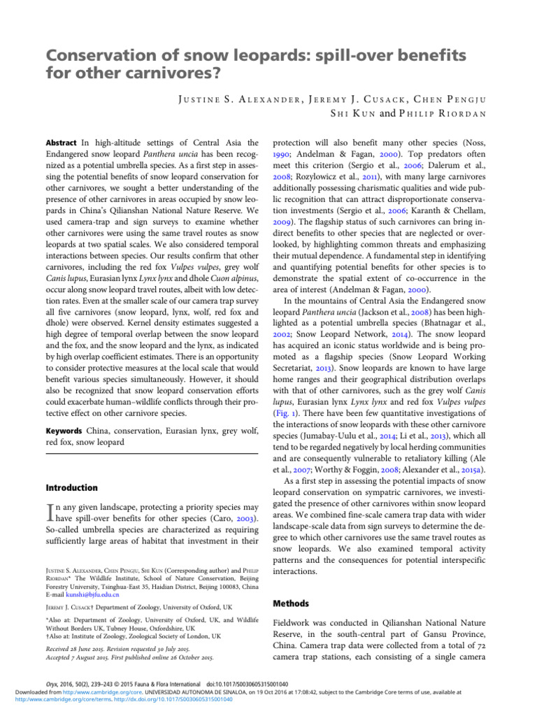 Alexander-2016-Conservation of Snow Leopards | PDF