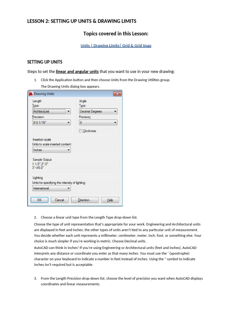 Setting Up Units and Drawing Limits in AutoCad | PDF | Angle | Foot (Unit)