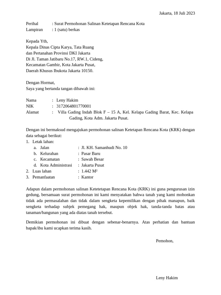 Surat Permohonan KRK | PDF