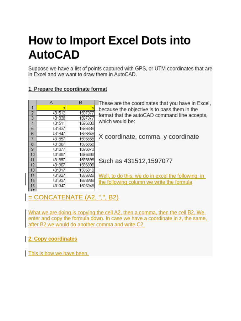How To Import Excel Dots Into AutoCAD | PDF | Computers