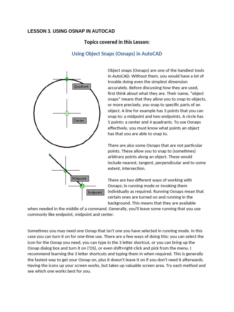 Lesson 3. Using Osnap in Autocad | PDF | Perpendicular | Tangent
