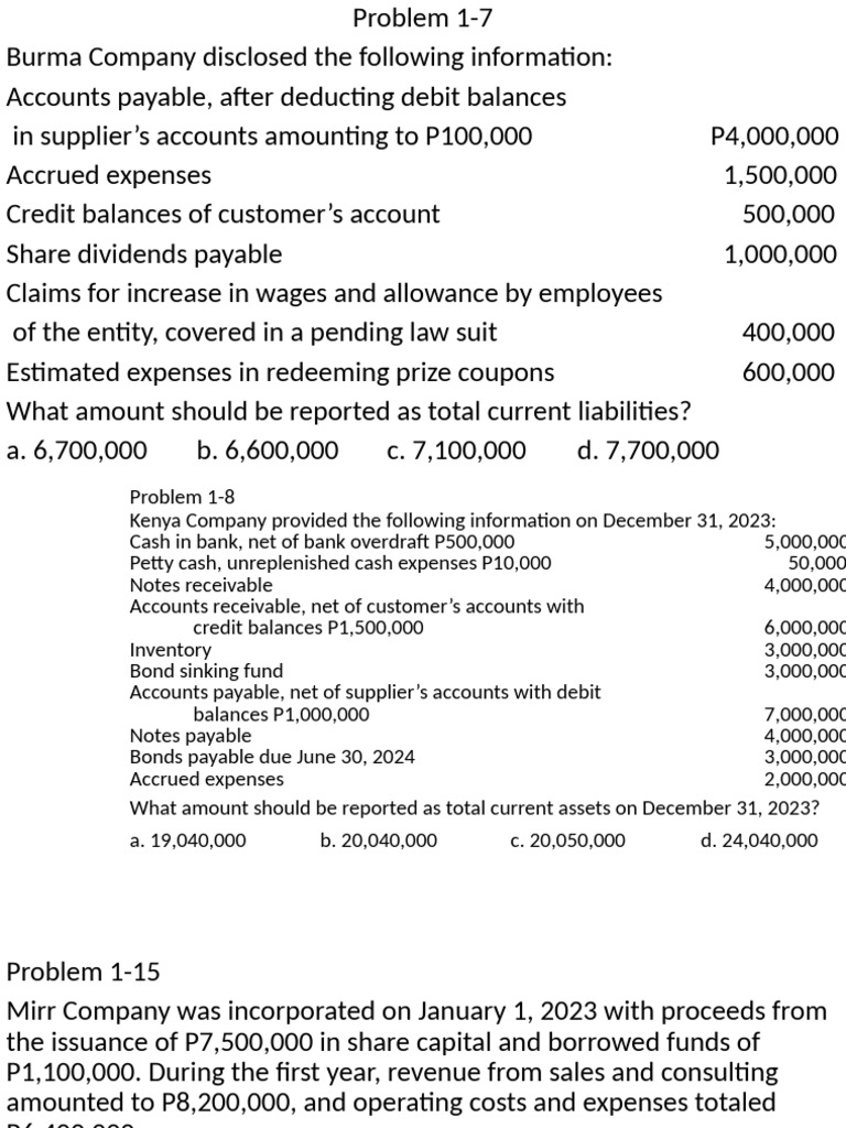 Actg319 Problems Chapter 1 | PDF | Debits And Credits | Financial Economics