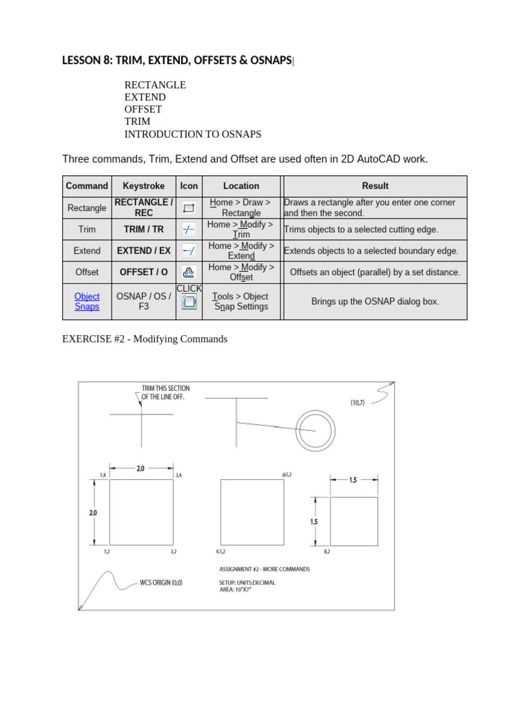Lesson 8. Trim, Extend, Offsets & Osnaps | PDF | Euclidean Geometry