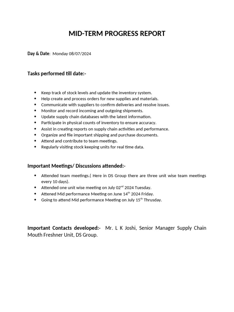 Mid Term Progress-2023012 | PDF | Supply Chain | Inventory