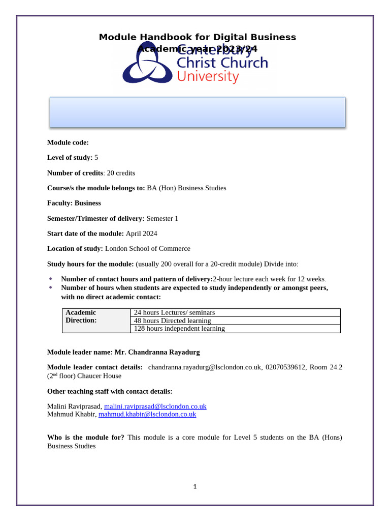 Module Handbook DB April 24 | PDF