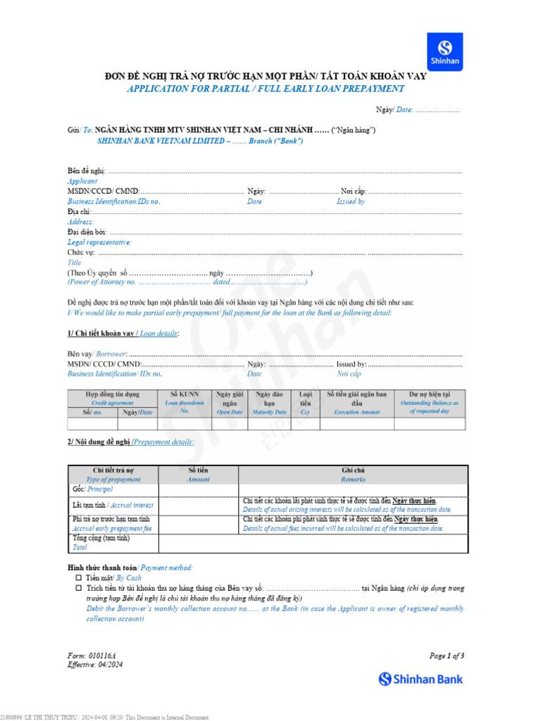 Form Tat Toan Khoan Vay 042024 | PDF