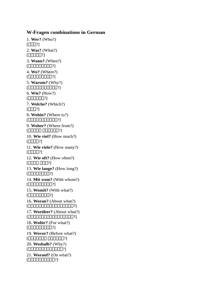 W-Fragen Combination in German | PDF
