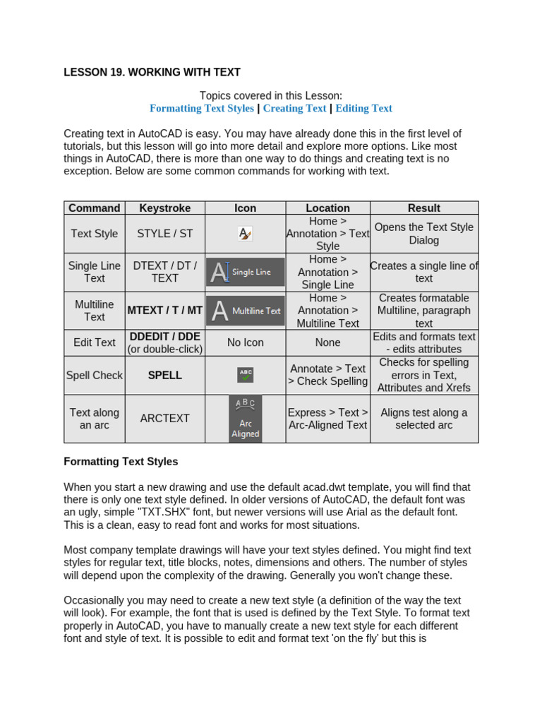 Lesson 19. Working With Text | PDF | Auto Cad | Text