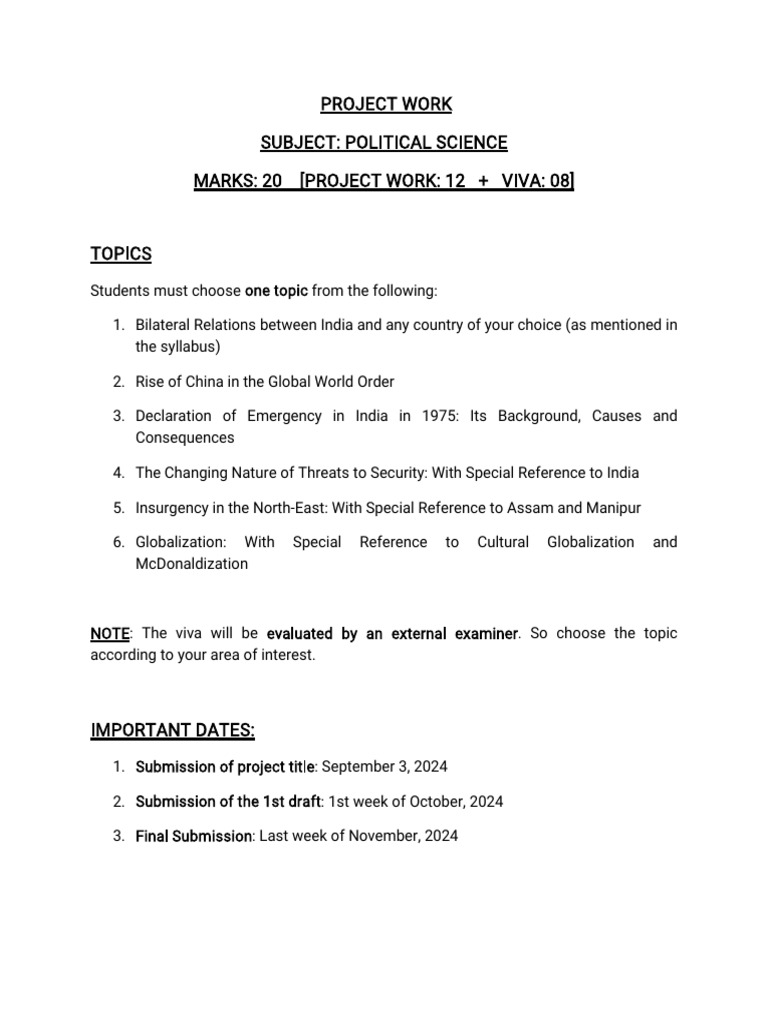 Pol Sc. Project Guidelines (XII) | PDF | Educational Stages