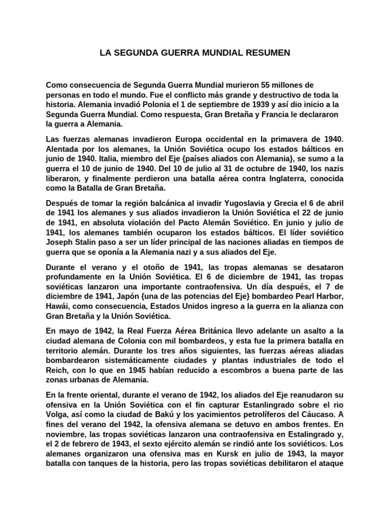 Resumen de la Segunda Guerra Mundial | PDF | Alemania nazi | Política