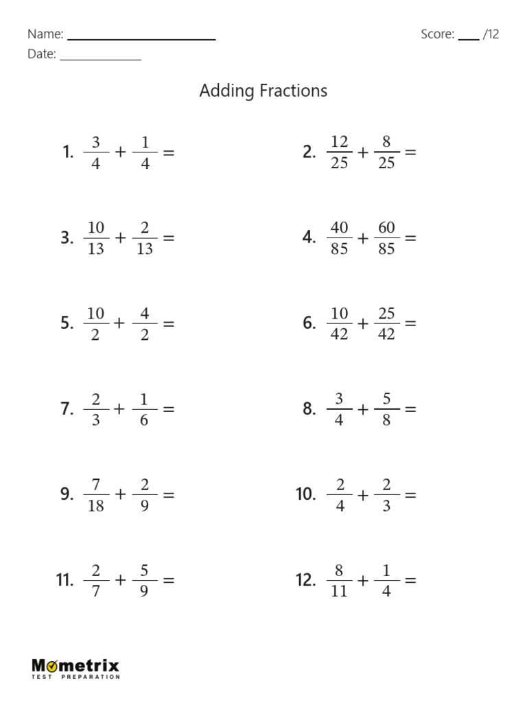 Adding and Subtracting Fractions Worksheets | PDF