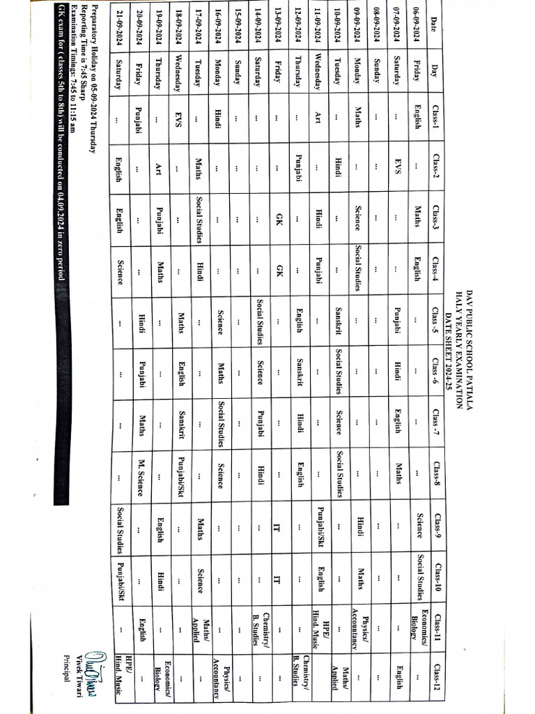 JCX - Datesheet Half Yearly Examination 2024 25 | PDF