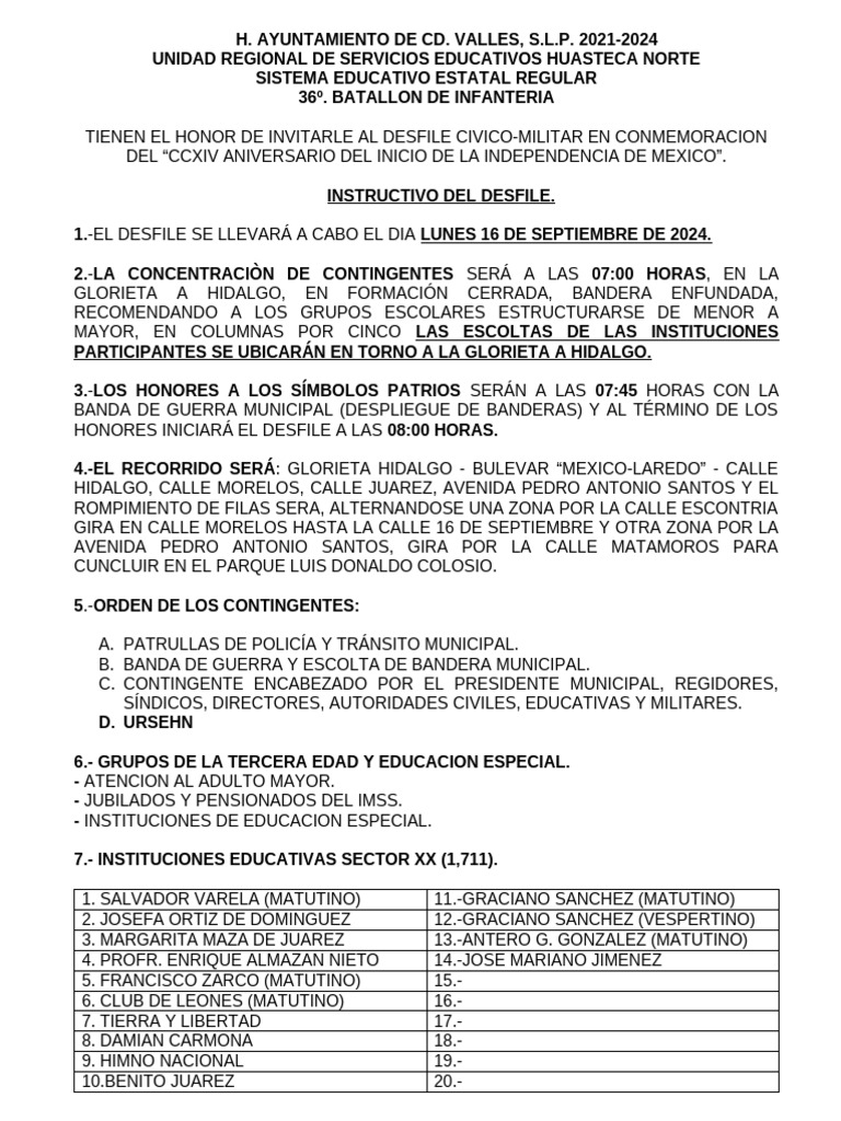 INSTRUCTIVO DE DESFILE 2024 | PDF