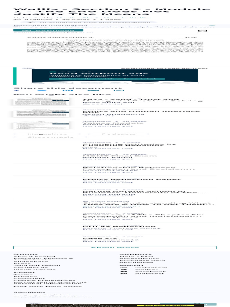 Wallis - Section 2 - Module 1 - The End Does Not Justify The Means PDF ...