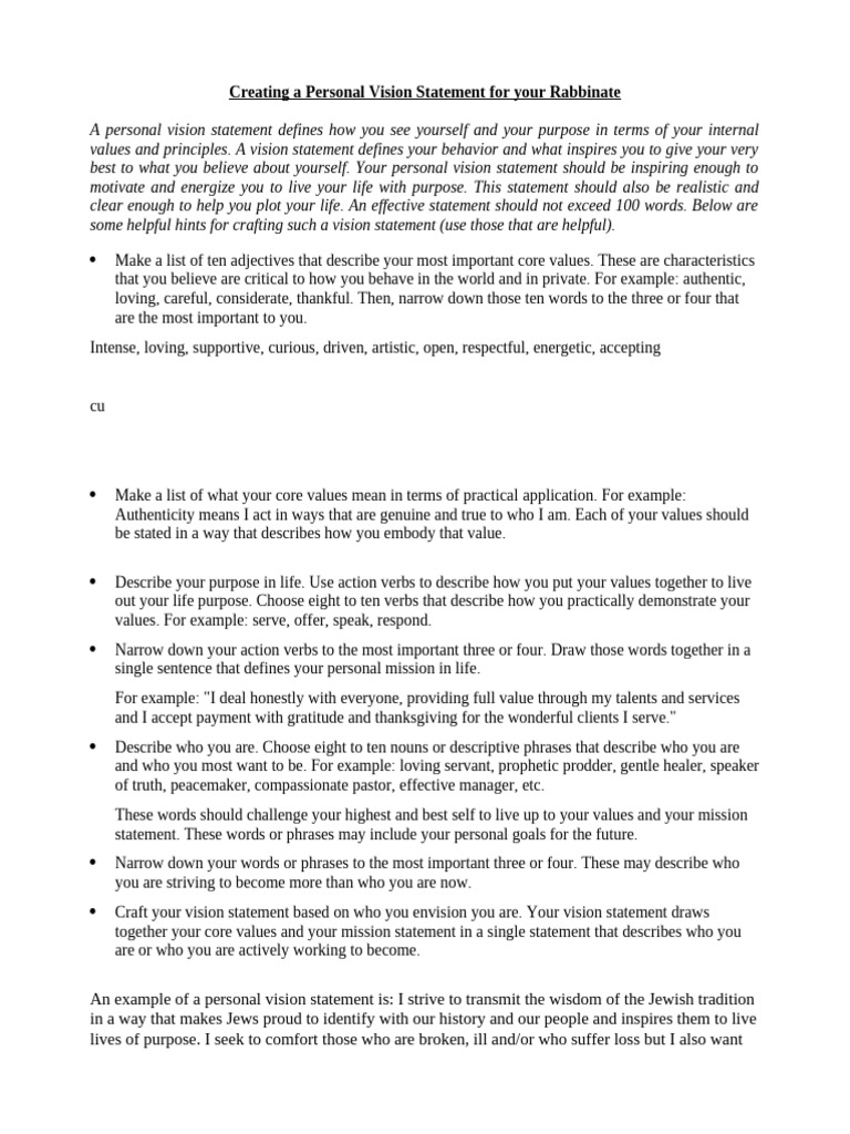 Creating A Personal Vision Statement Pdf Grammar Self Improvement