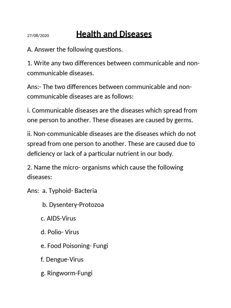 Health and Diseases for Class 5 | PDF | Foods | Infection