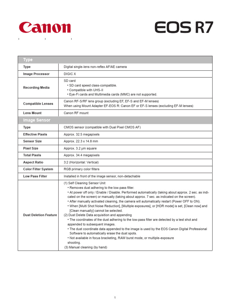 Eos r7_spec Sheet Eng (2) | PDF