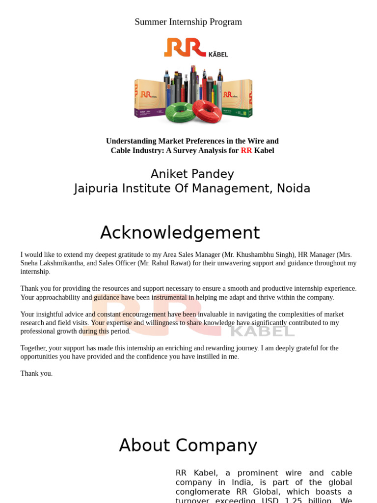 Summer Internship PPT RR Kabel - Aniket Pandey | PDF