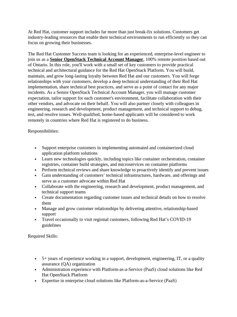 Senior TAM Open Stack-Canada | PDF | Cloud Computing | Platform As A ...