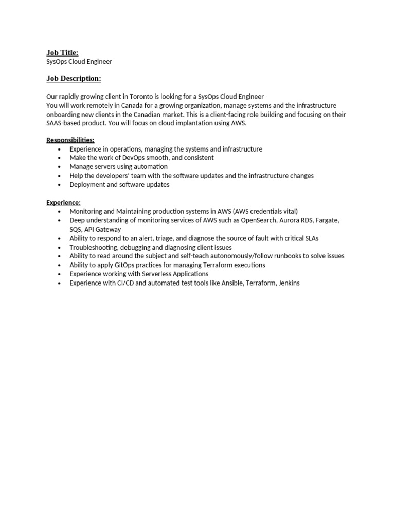 SIR 546 AWS SRE - Site Reliability Engineer | PDF