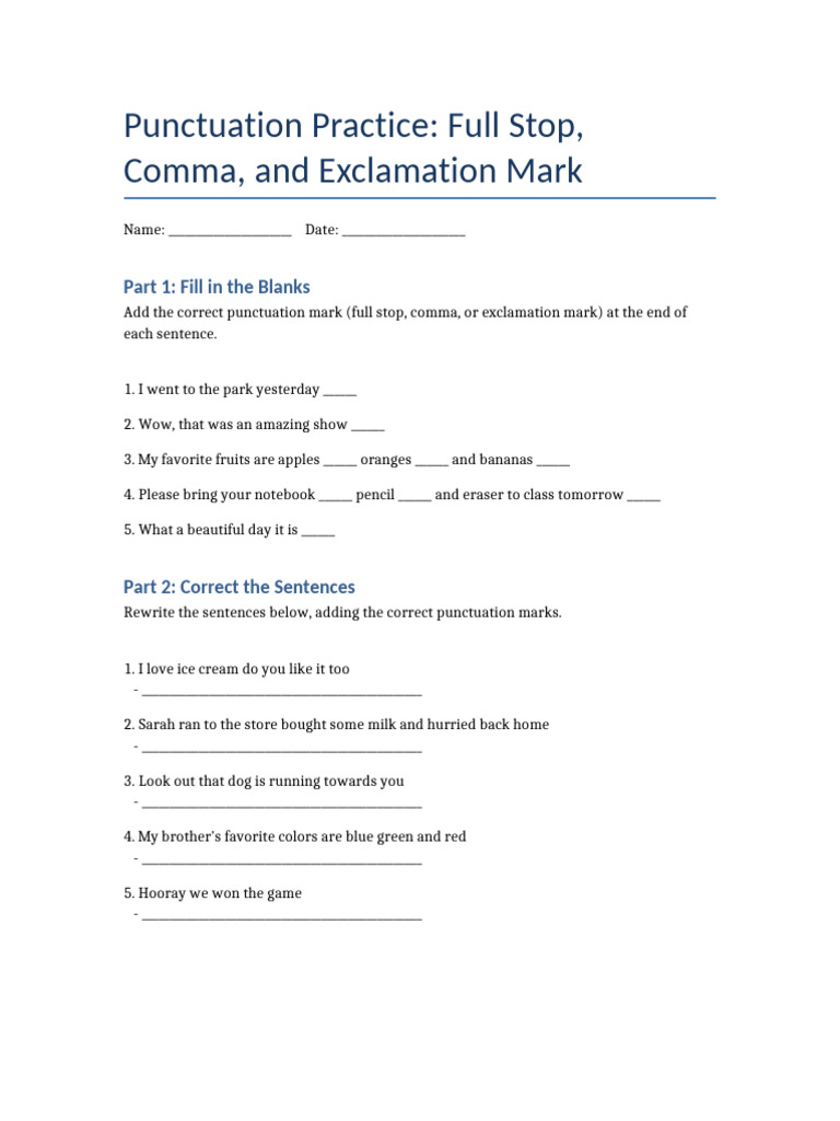 Punctuation Practice Grade 4 | PDF