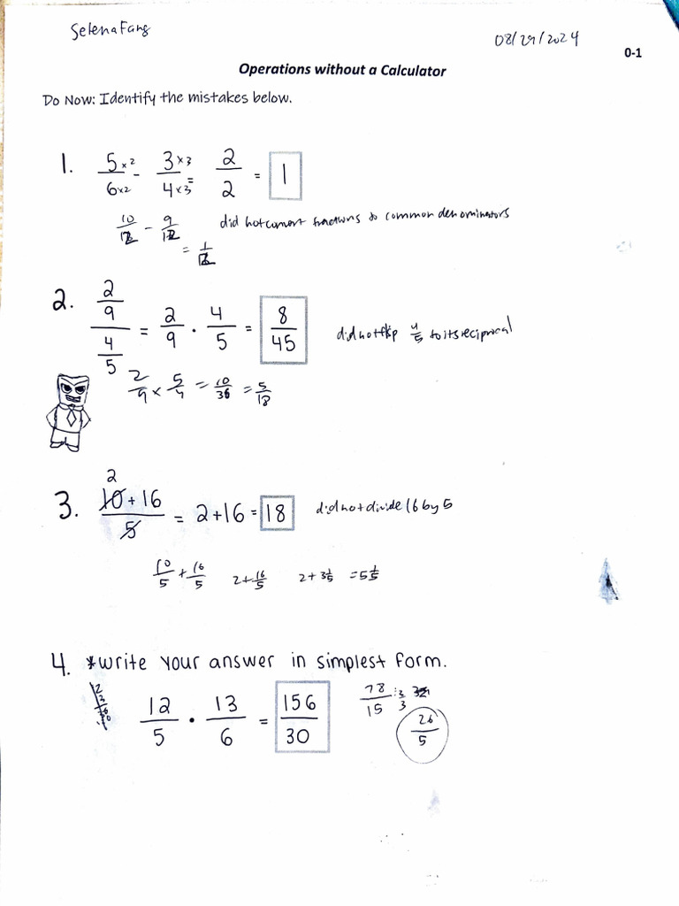 Precalc Operations Without A Calculator Classwork Pdf