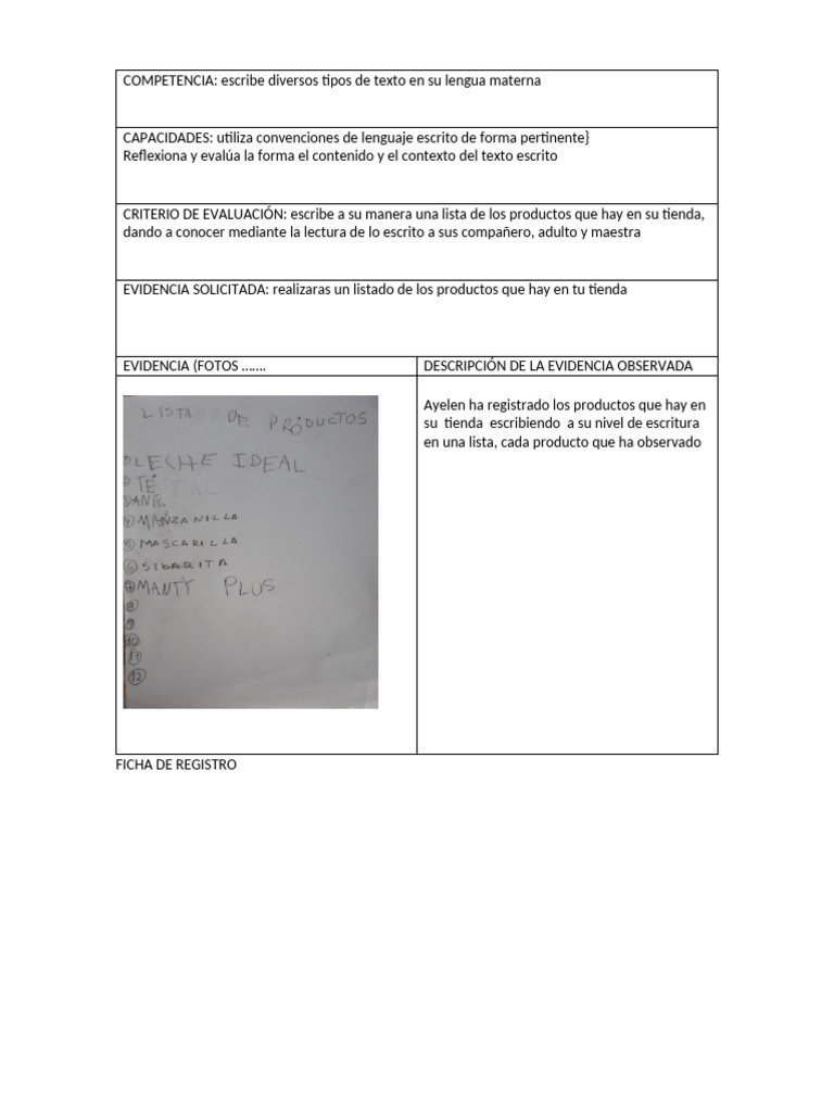 Ejemplo FICHA DE REGISTRO | PDF