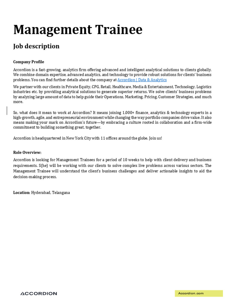 Management Trainee - Accordion JD | PDF