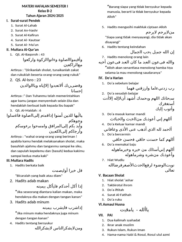 Materi Hafalan B2 23-24 | PDF