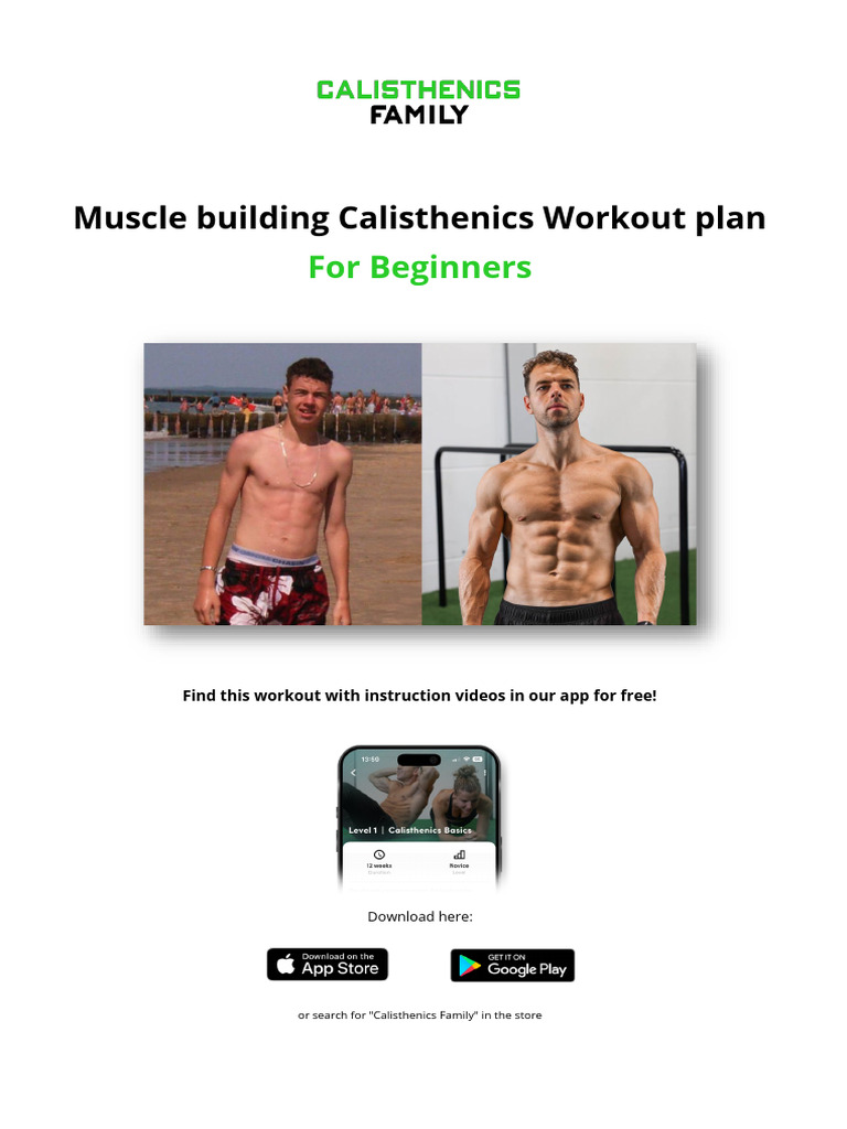 Muscle Building Beginner Calisthenics Plan by Calisthenics Family | PDF Muscle Building Beginner Calisthenics Plan by Calisthenics Family | PDF