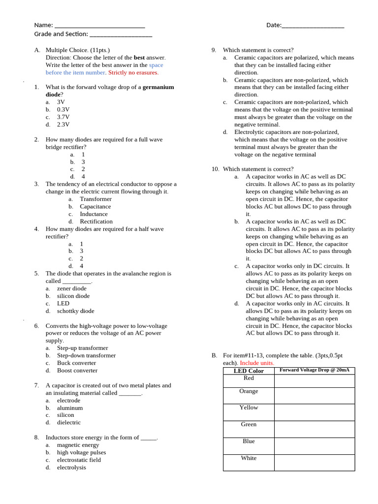 Quiz1 Capacitors and Full Bridge | PDF