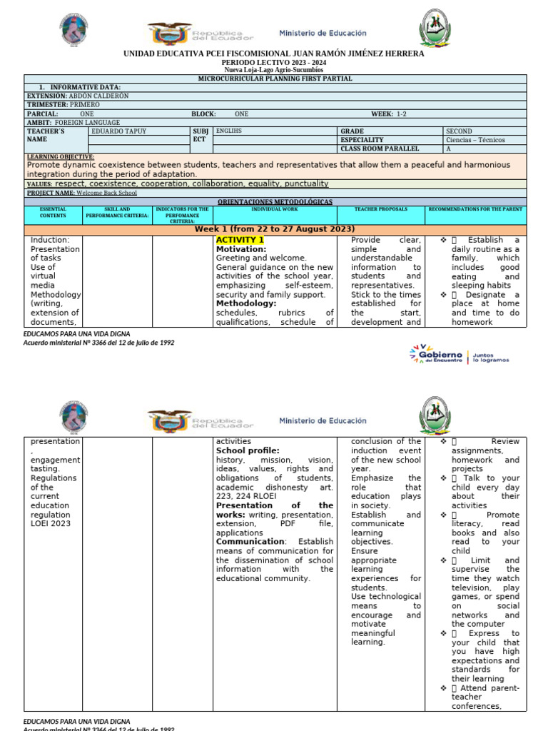 2D0 Microplanificacion Proyecto 05 Semana 01 02 | PDF