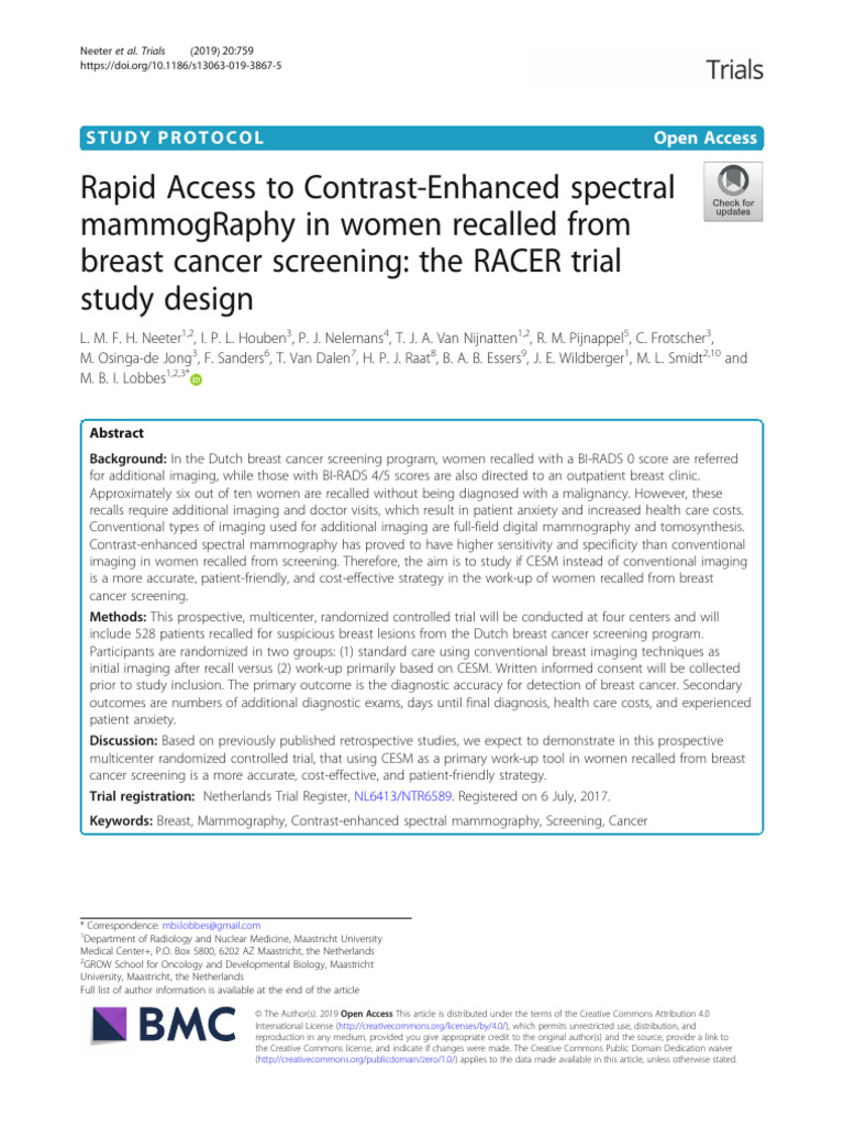 Rapid Access To Contrast-Enhanced Spectral Mammography in Women Recalled From Breast Cancer ...