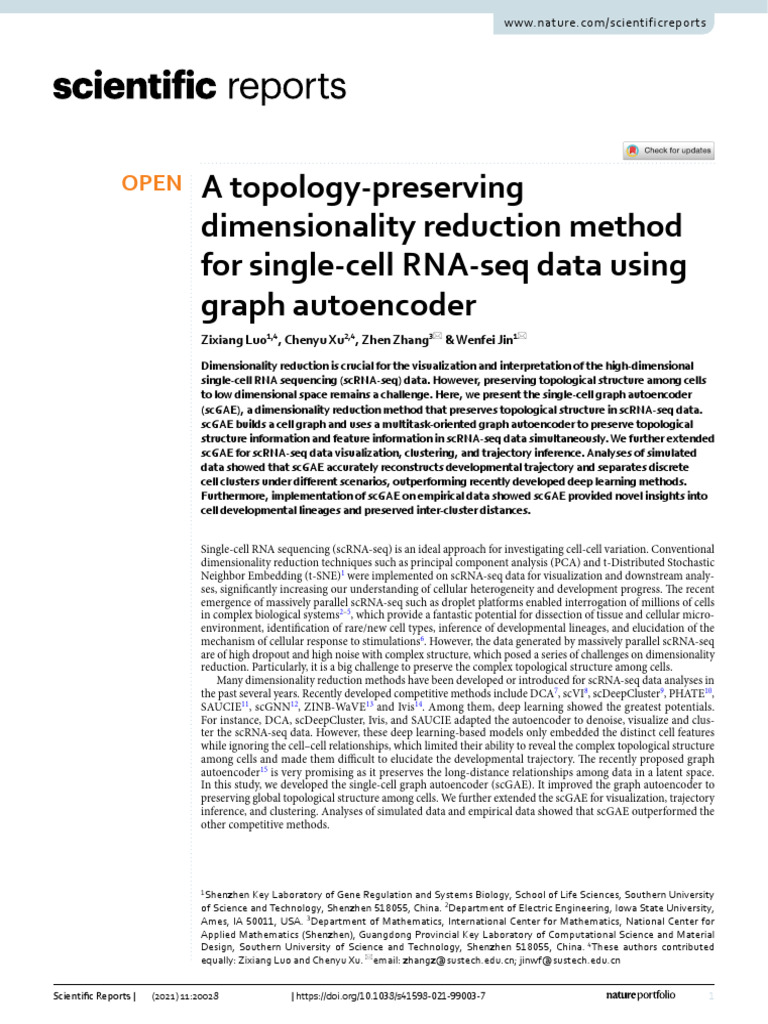 A Topology Preserving Dimensionality Reduction Method For Single Cell RNA Seq Data Using Graph ...