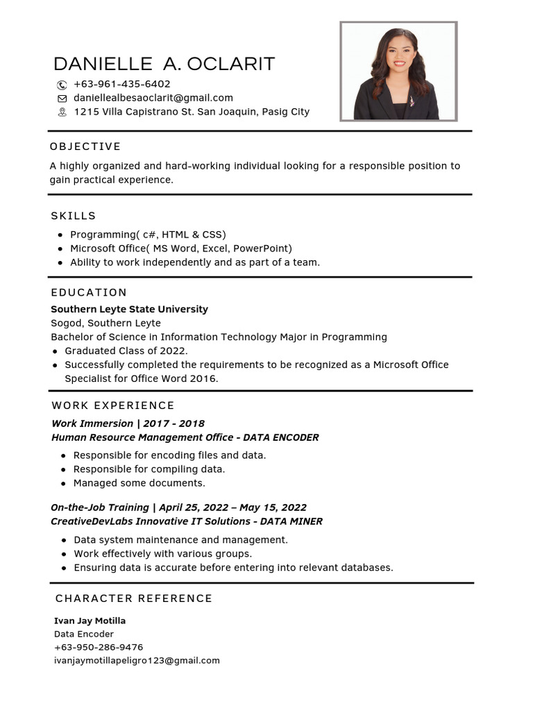 Oclarit, Danielle RESUME | PDF