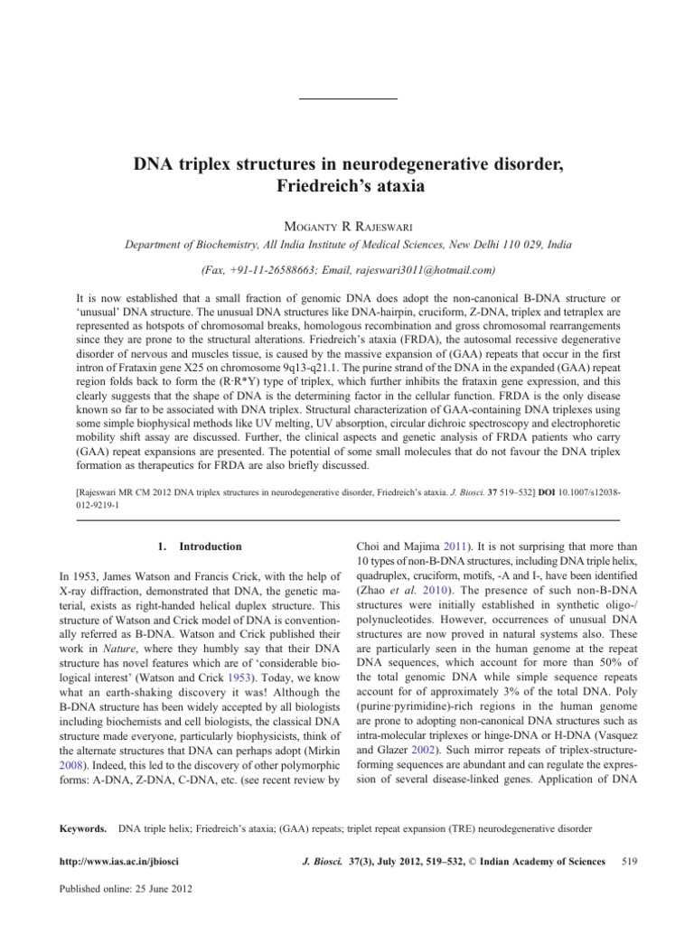 DNA Triplex Structures in Neurodegenerative Disorder | PDF