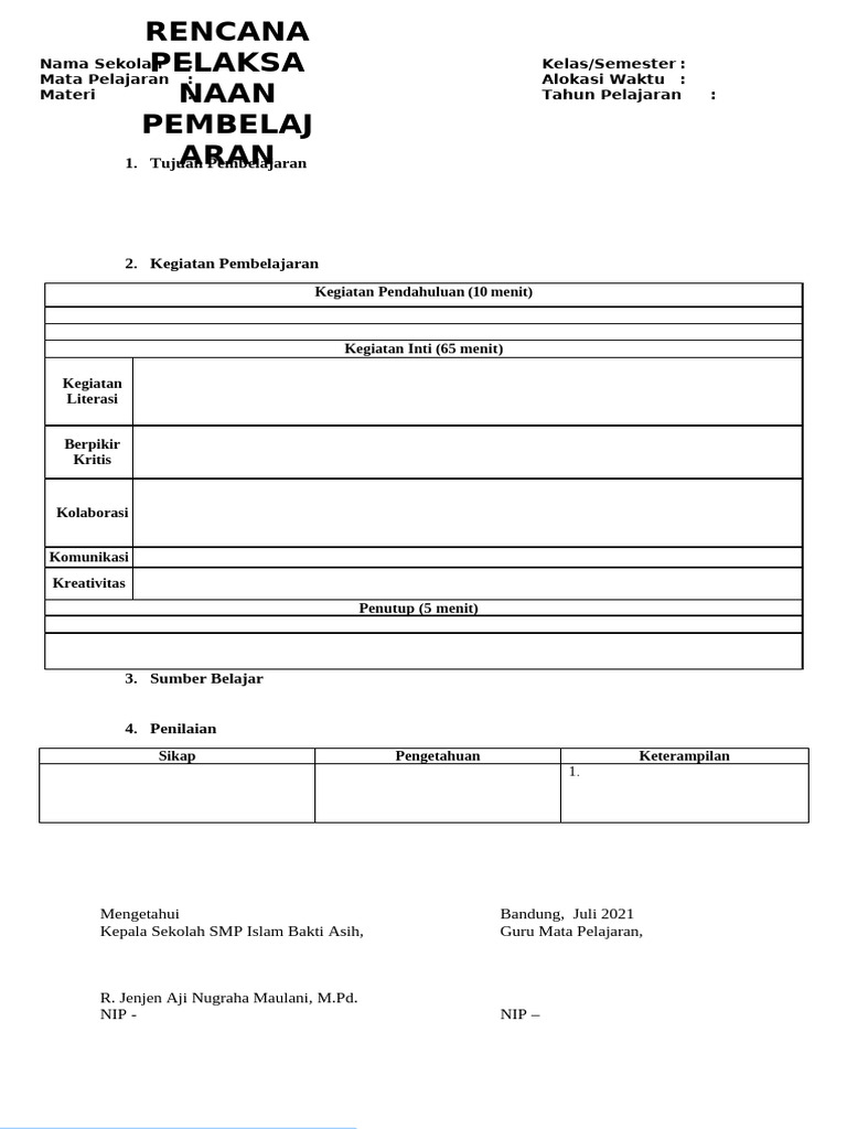 Format RPP Satu Lembar | PDF