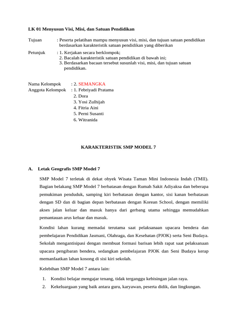 LK 01 Menyusun Visi KLP 2 (SEMANGKA) | PDF