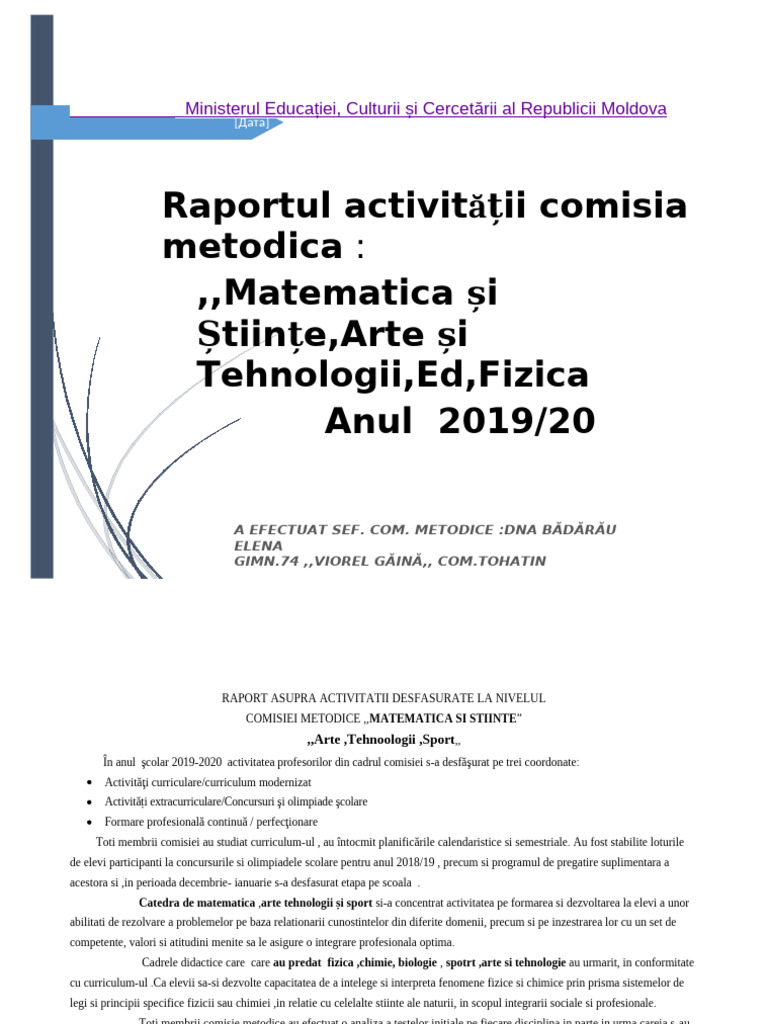 Raport Comisie Metodica Matematica Si Stiinte 2018 2019 | PDF