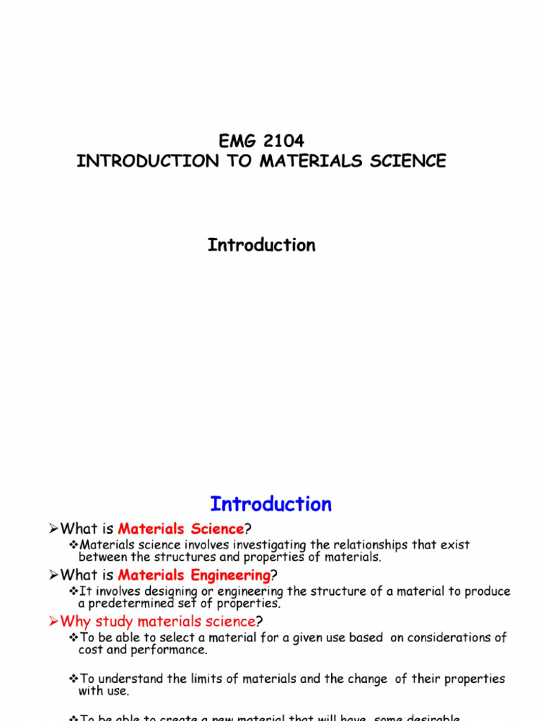 EMG 2104 - Introduction to Materials Science-1 | PDF