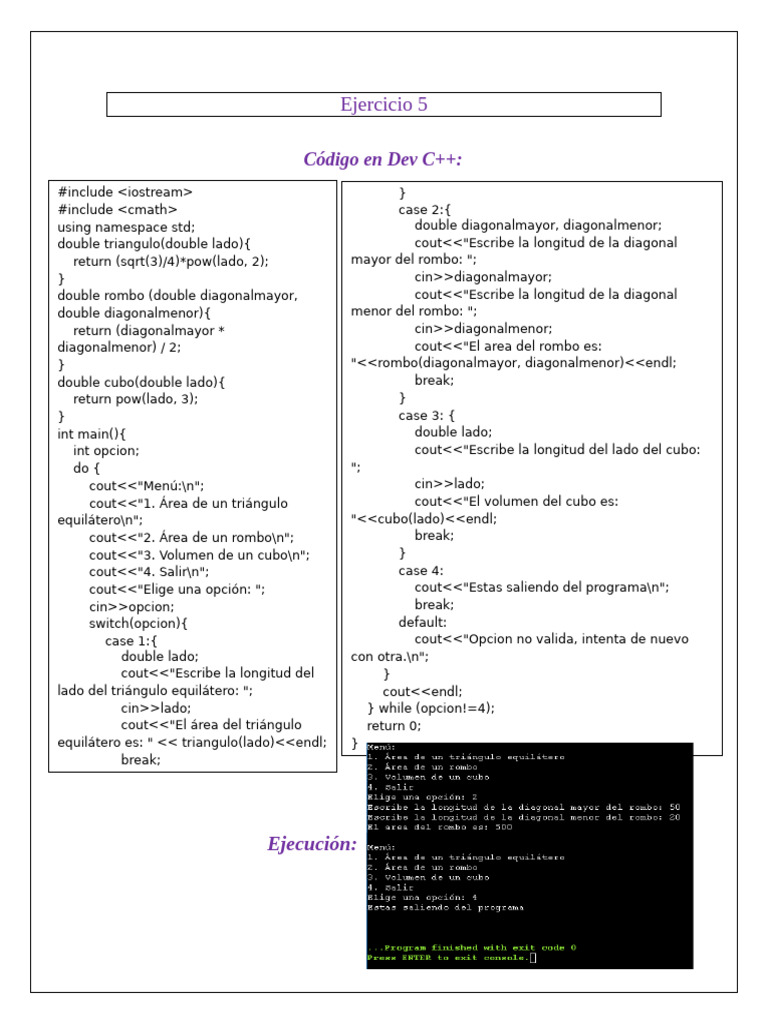 Còdigo Dev C++ Calcular Rombo Triangulo Cuadrado | PDF