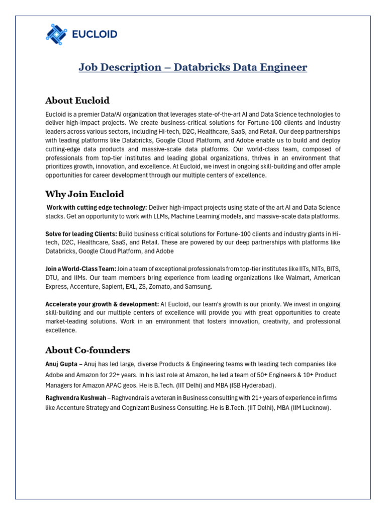 JD - Databricks Data Engineer | PDF