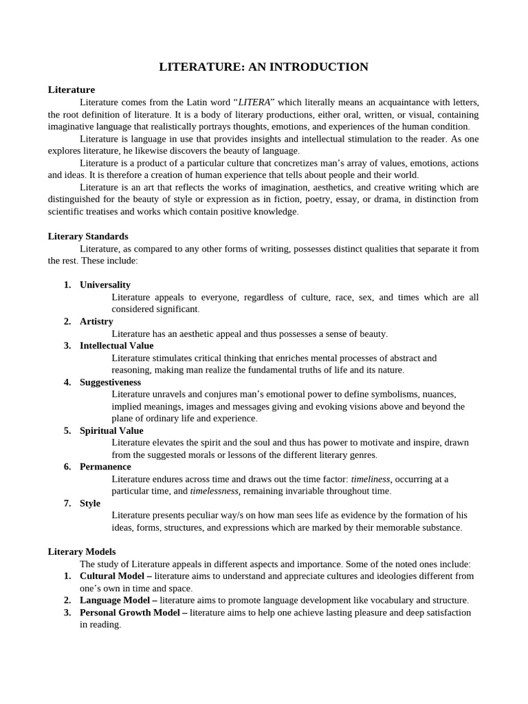 LITERATURE Introduction | PDF | Metre (Poetry) | General Fiction