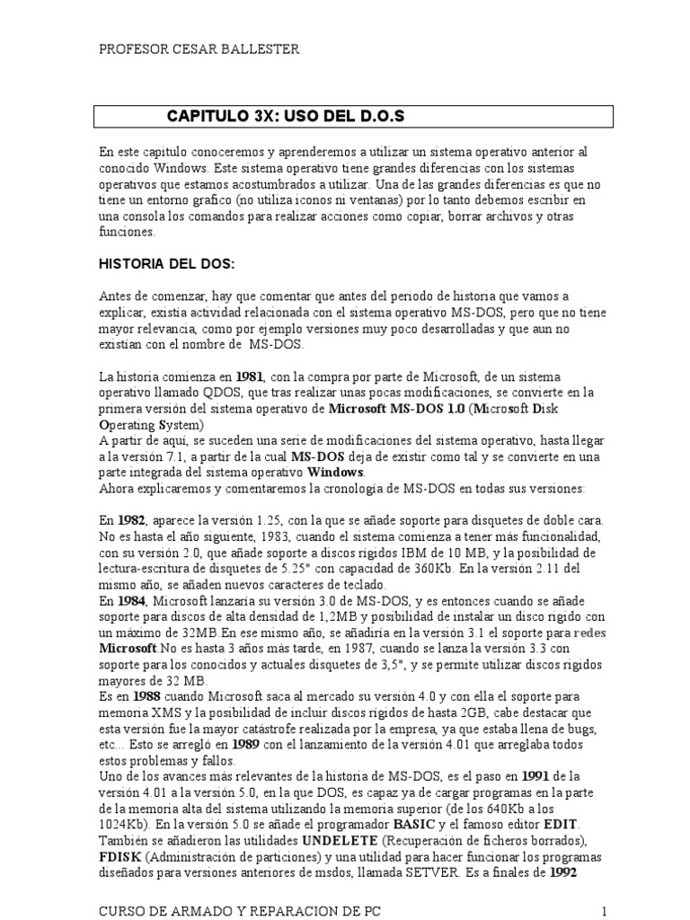 Manual Completo Del Dos (Ultima Version) | PDF | Dos | Microcomputadoras