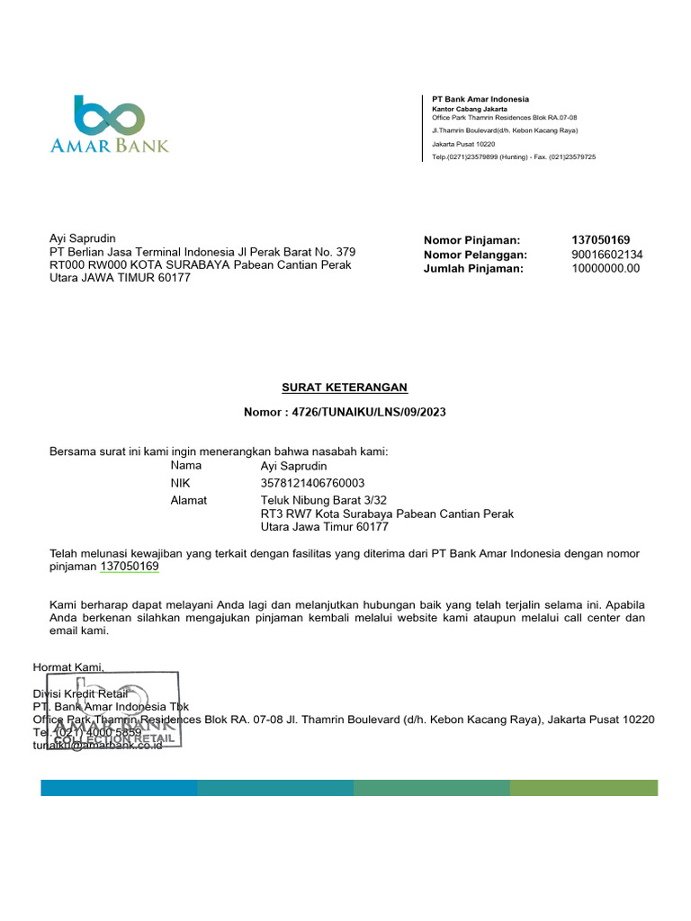 Bukti Lunas Bank Amar - Ayi Saprudin | PDF