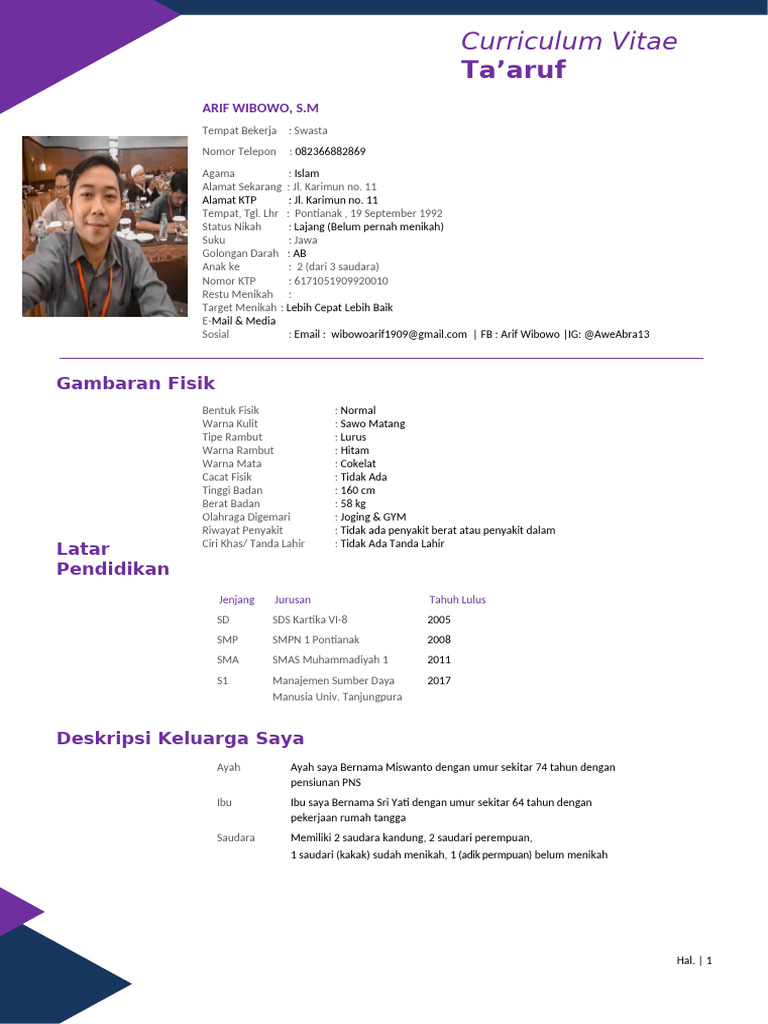 CV. Taaruf Arif Wibowo | PDF
