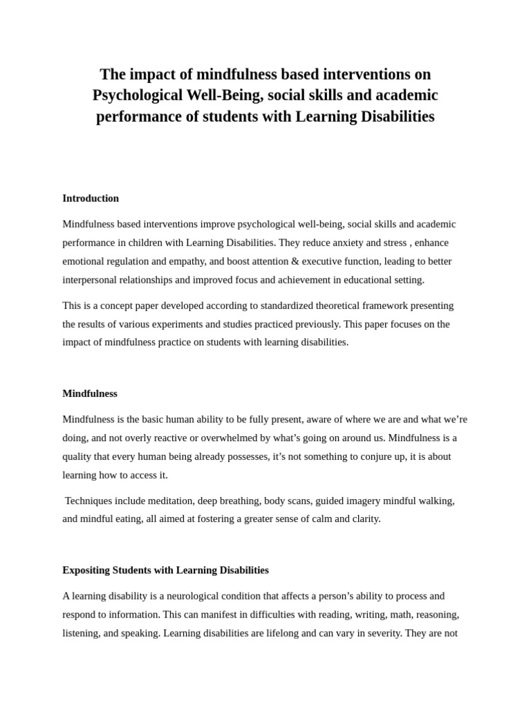 The Mindfulness Based Interventions in Psychological Well-Being, Social ...