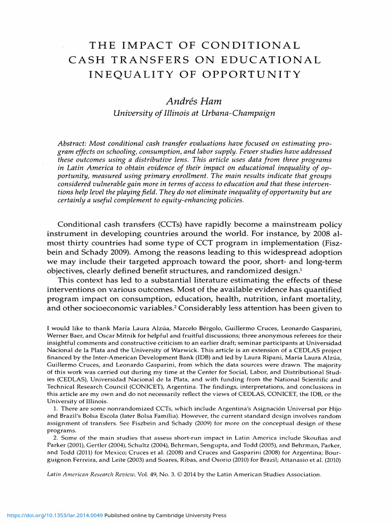 The Impact of Conditional Cash Transfers On Educational Inequality of Opportunity | PDF