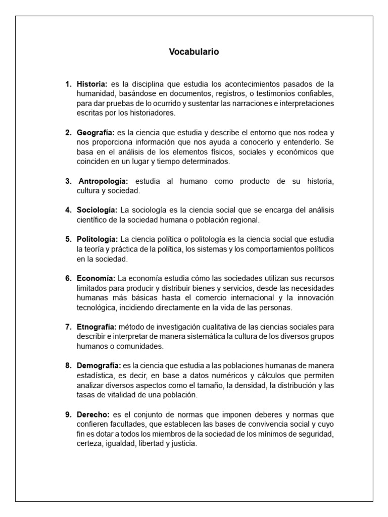 Vocabulario de Ciencias Sociales | PDF | Ciencias Sociales | Ciencias ...